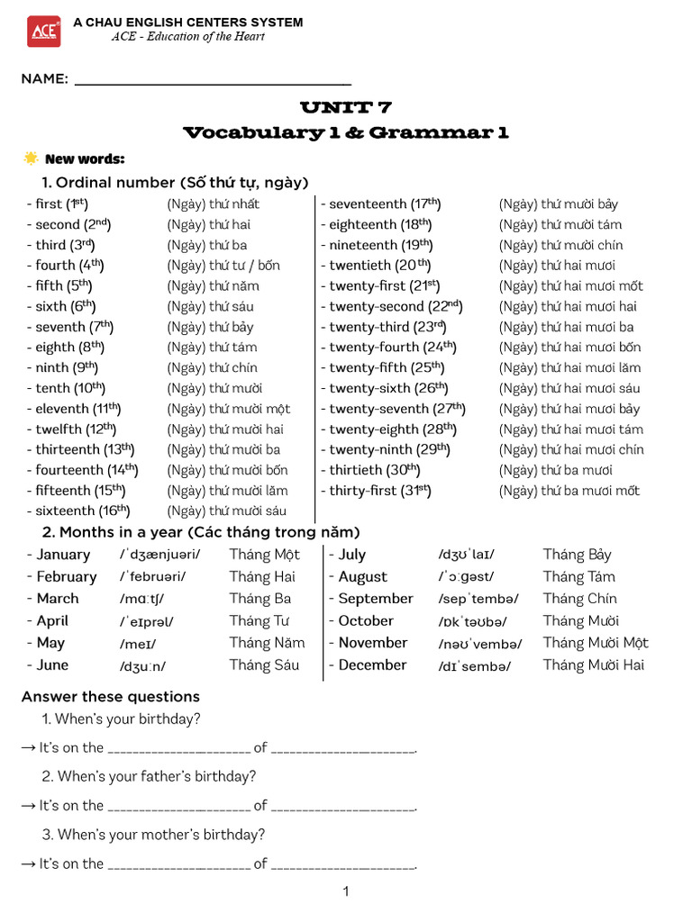 Unit 7.1 - Vocab 1 & Gram 1 | PDF