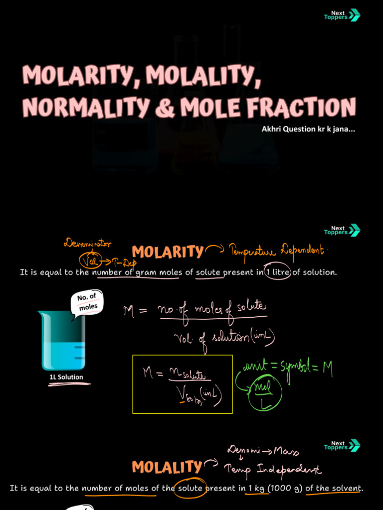 Molarity, Molality, Normality, Molefraction Yt | PDF