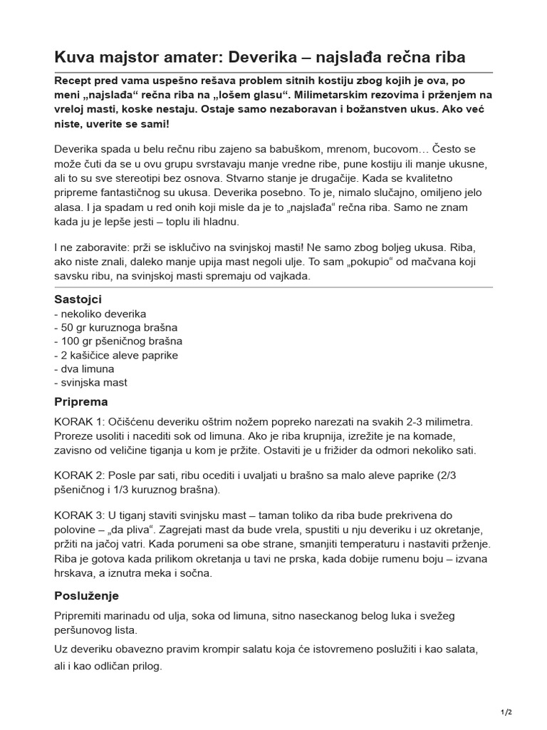 Deverika Najslađa Rečna Riba | PDF