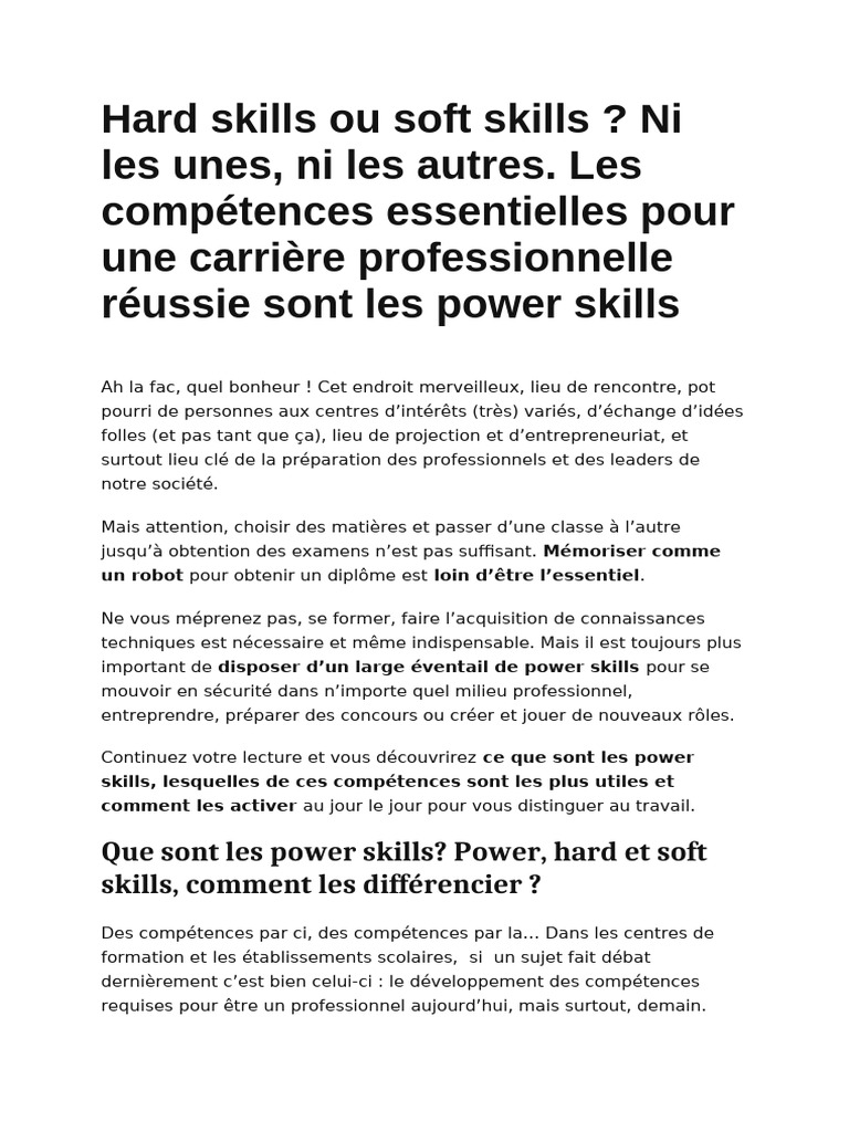Power Skills : Clés du Succès Professionnel | PDF | Savoir-être | Direction