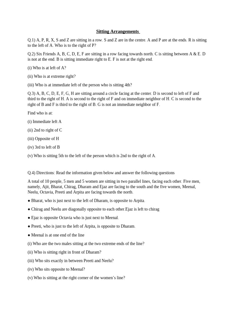 Sitting Arrangements | PDF