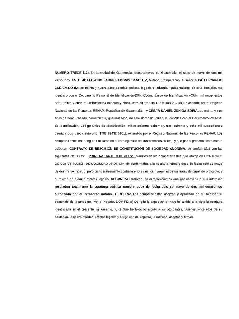 Rescisión de Contrato de Sociedad Anónima | PDF