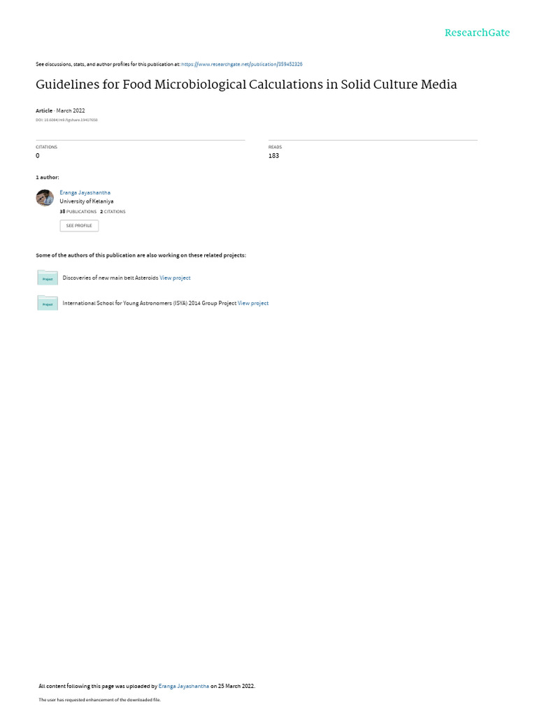 Guidelines For Food Microbiological Calculations in Solid Culture Media ...
