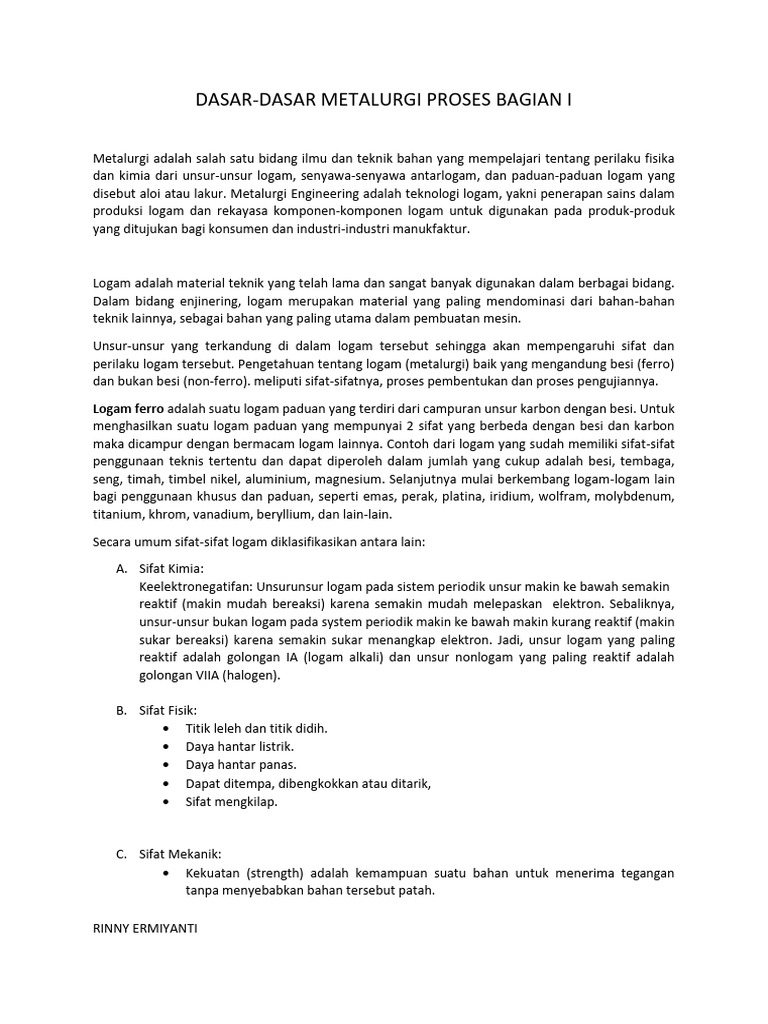 Dasar-Dasar Metalurgi Proses Logam | PDF