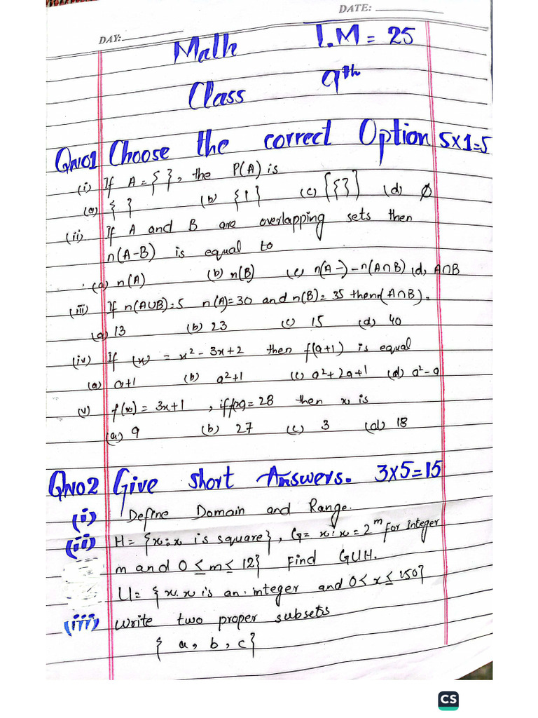 Math Test Class 9th | PDF