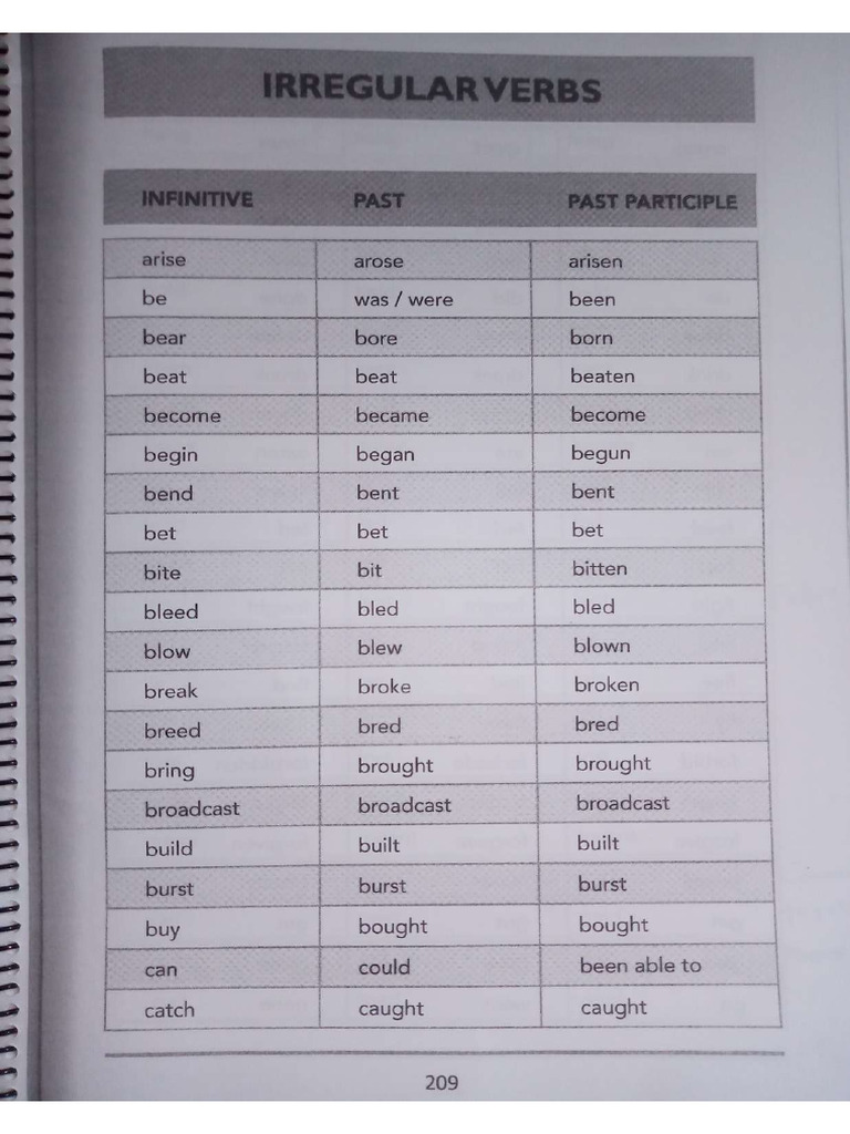Irregular Verbs List | PDF