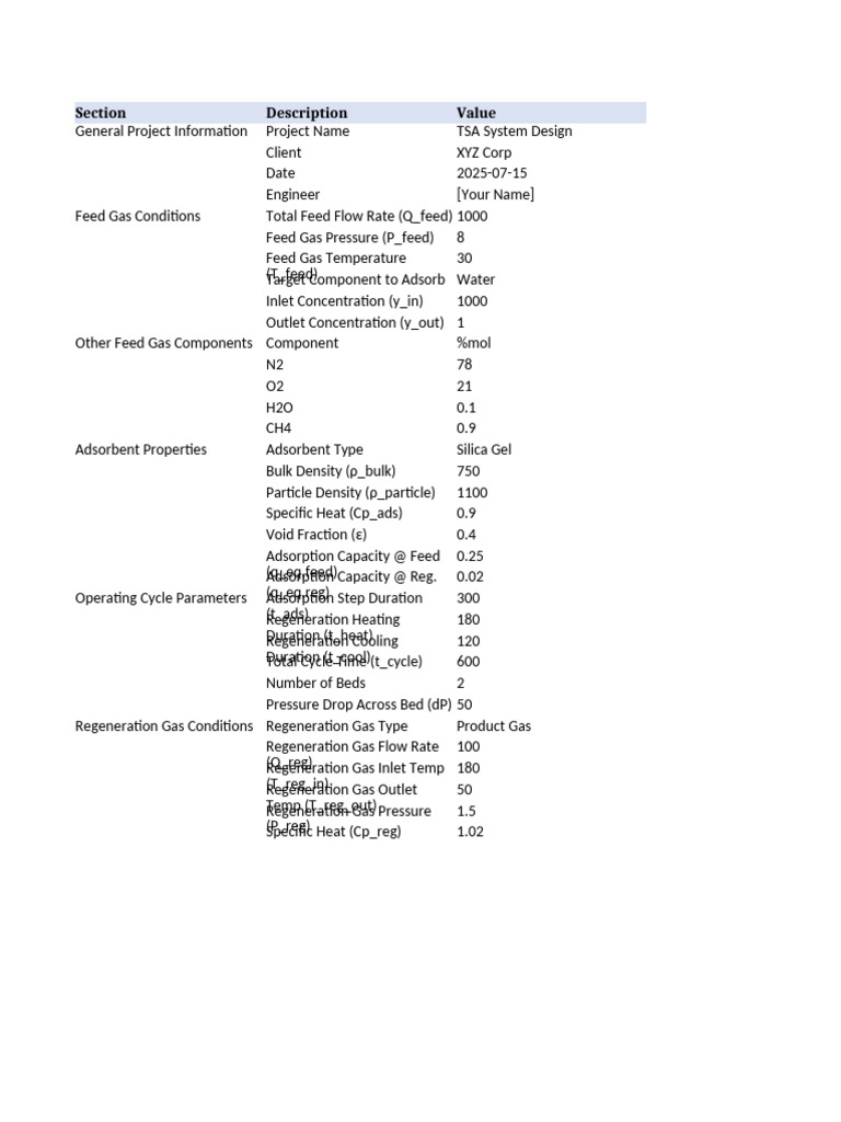 TSA System Design for Water Adsorption | PDF | Adsorption | Gases