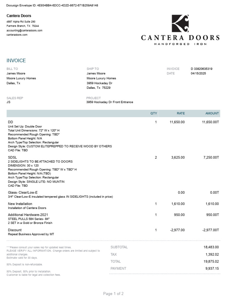Moore Luxury Homes SIGNED Invoice 1 | PDF