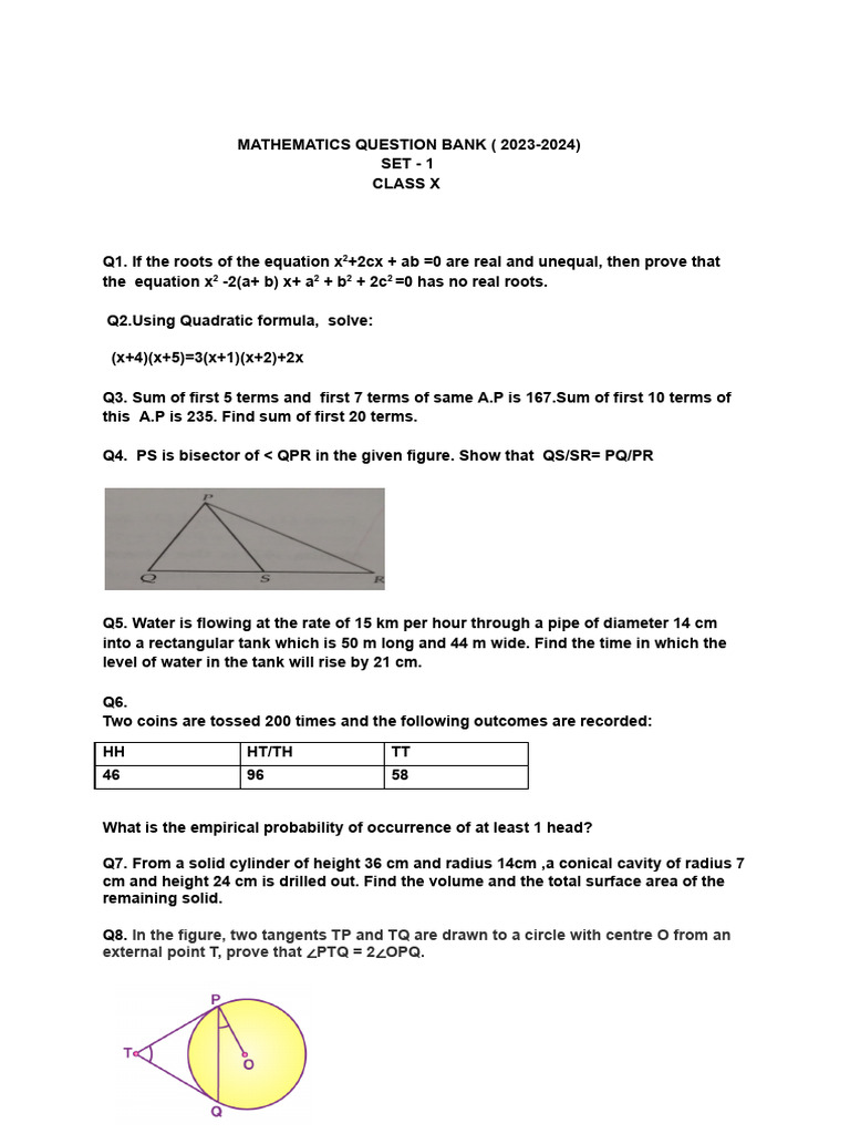 MATHS Question Bank 1 X 2023-2024 | PDF