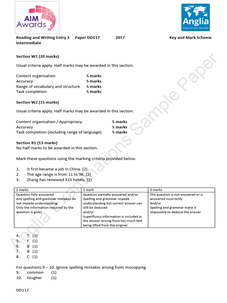 DD117 Reading and Writing Mark Scheme | PDF | Human Communication ...