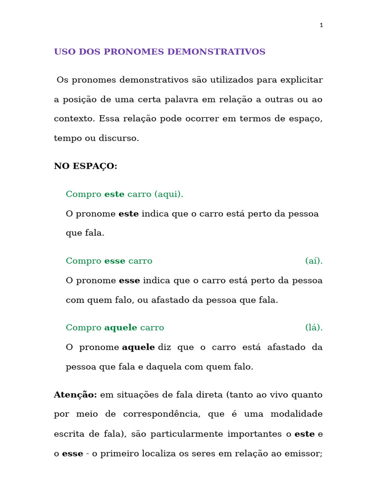 Pronomes Demonstrativos: Uso e Exemplos | PDF | Pronome | Tempo