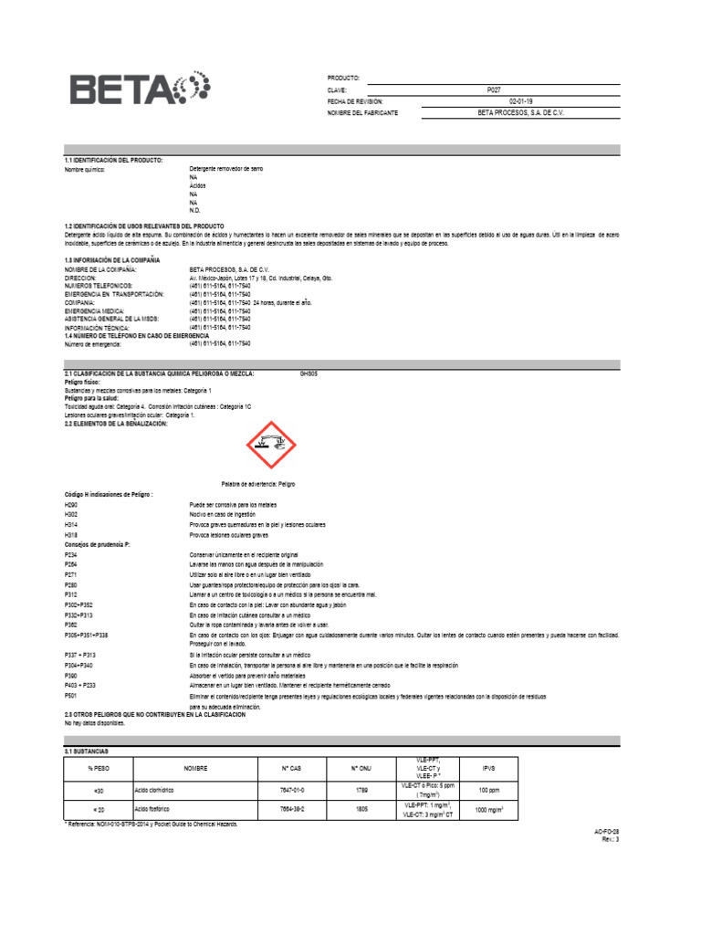 Beta Off SP | PDF | Agua | Detergente