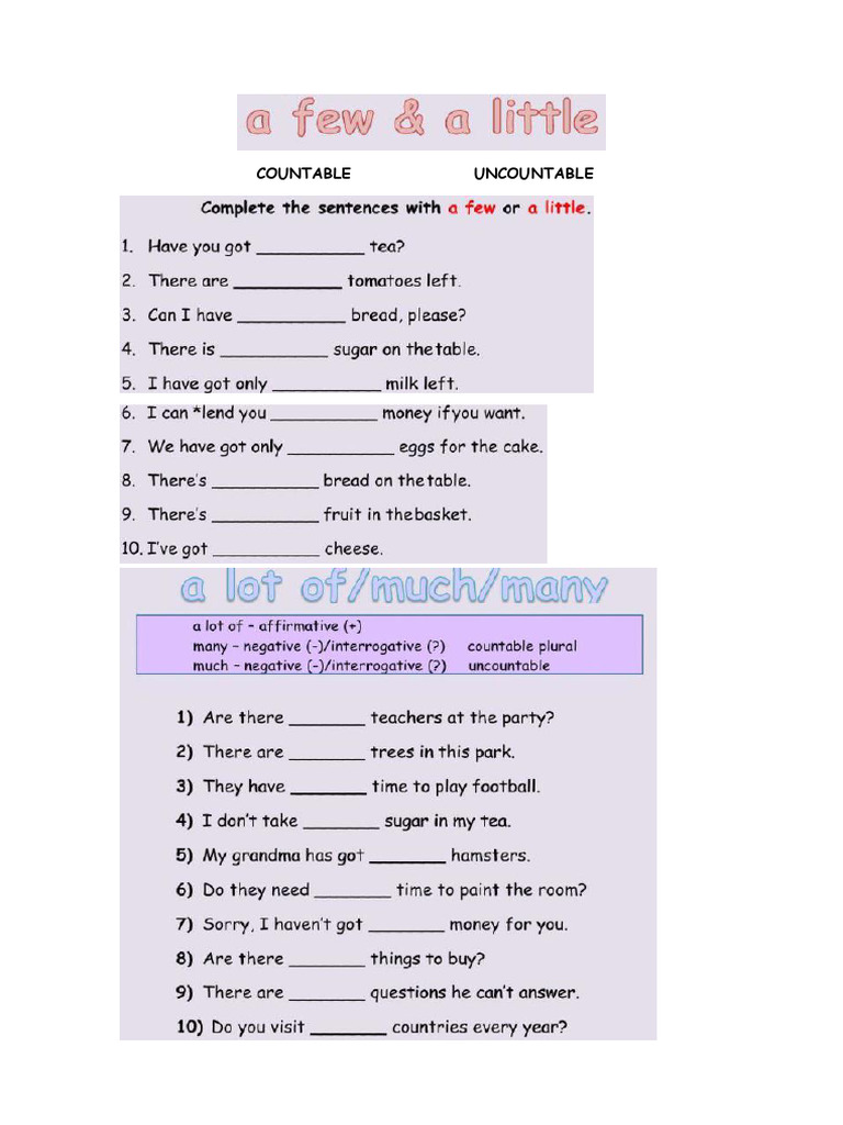 Quantifiers With Countable and Uncountable Nouns | PDF