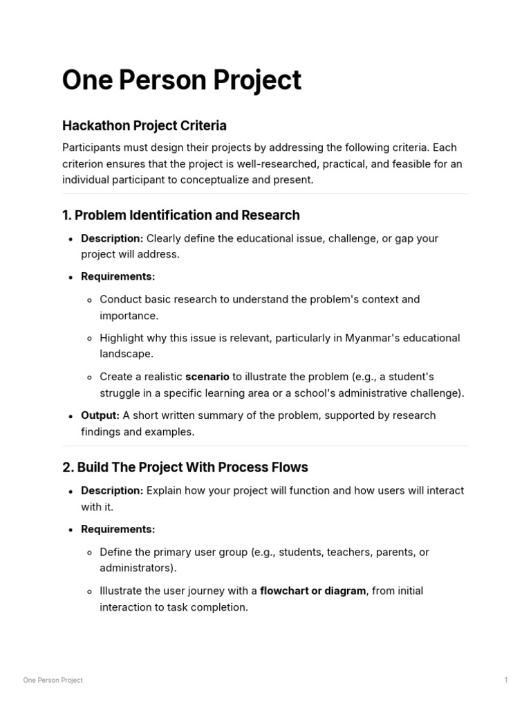 One Person Project: Hackathon Guide | PDF | Usability | Computing