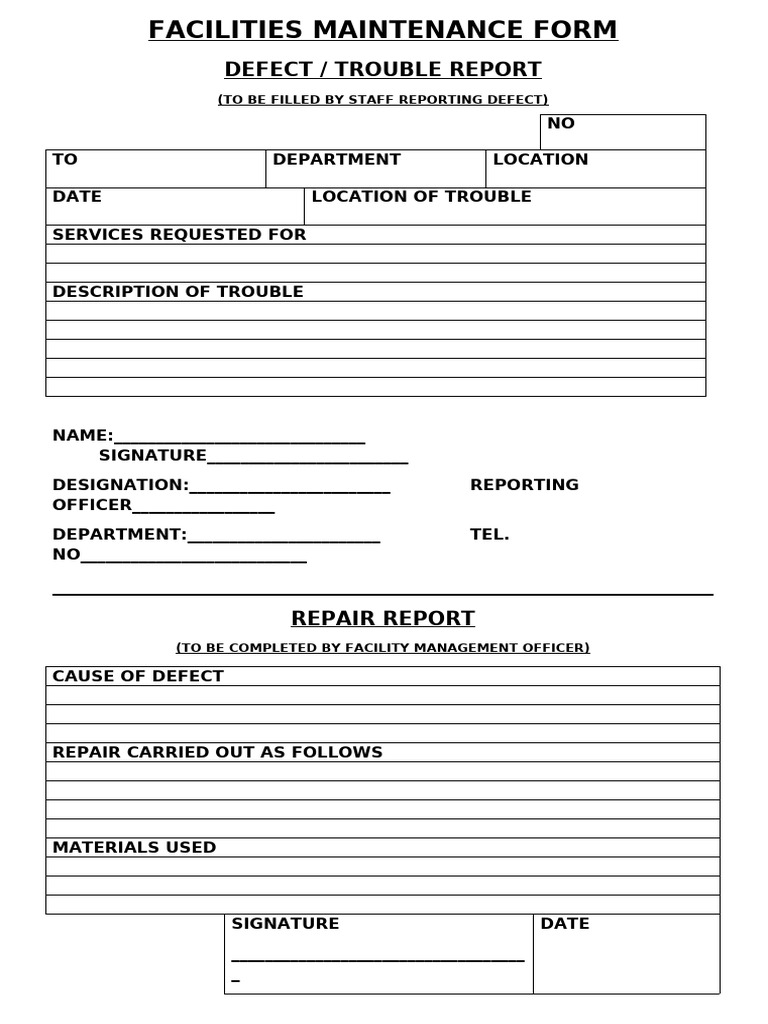 Facilities Maintenance Form | PDF