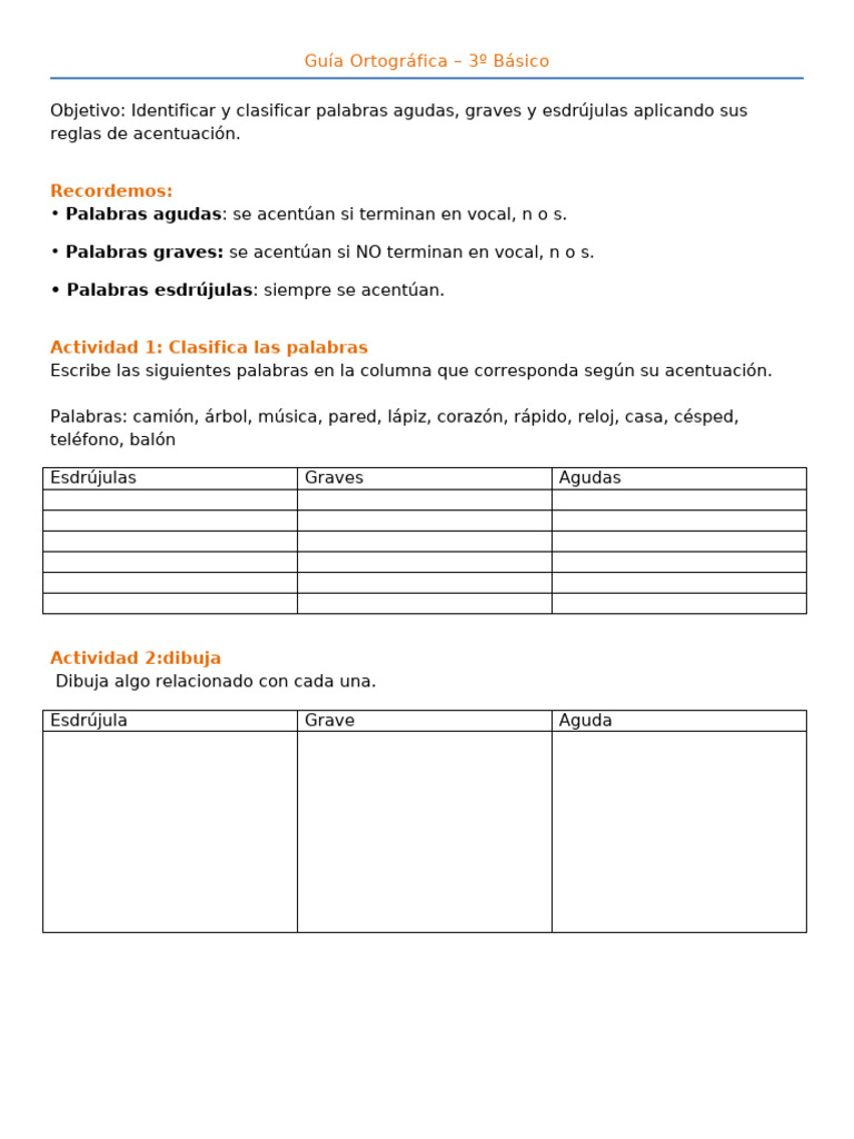 Guía de Acentuación para 3º Básico | PDF