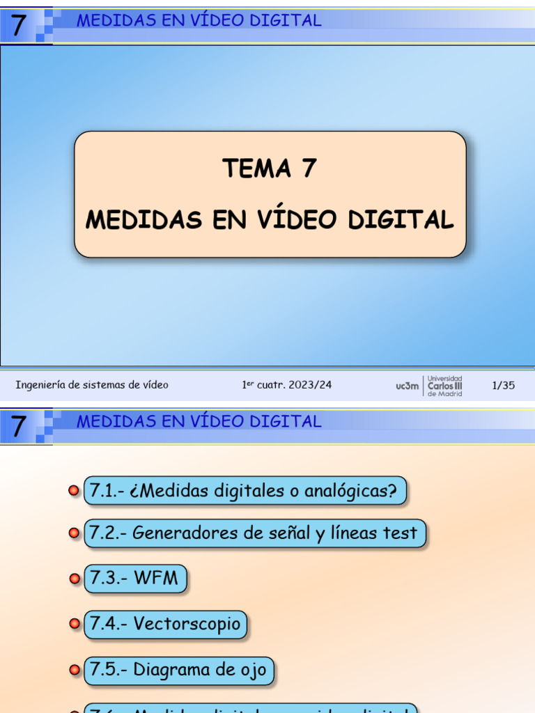 Tema 7. - Medidas en Vídeo Digital | PDF | Vídeo | Color
