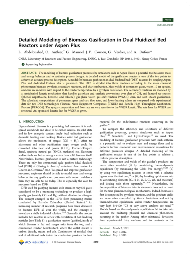 Corriou Et Al 2012 Detailed Modeling of Biomass Gasification in Dual Fluidized Bed Reactors ...