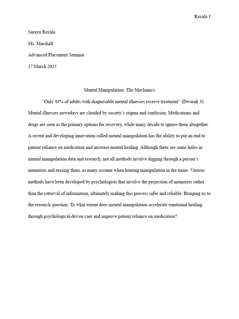 AP Seminar - IWA Introduction Paragraph | PDF