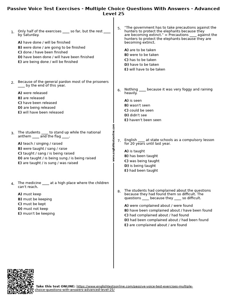 Advanced Passive Voice Exercises | PDF | Multiple Choice