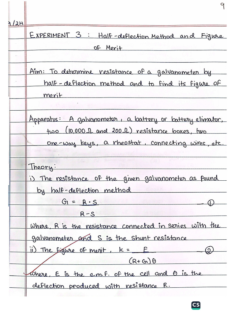 Galvanometer - Half Deflection Method | PDF