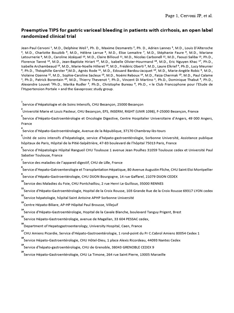 Preemptive TIPS for Gastric Variceal Bleeding | PDF | Cirrhosis ...