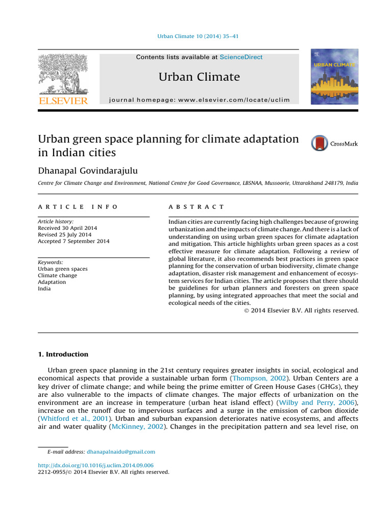 Urban Green Space Planning For Climate Adaptation in Indian Cities | PDF | Flood | Environmental ...