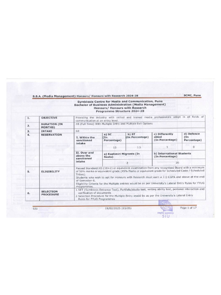 Programme Structure BBA Media Management | PDF