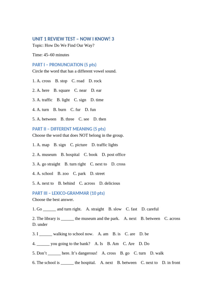 Unit 1 Review Test: Directions and Vocabulary | PDF | Linguistics
