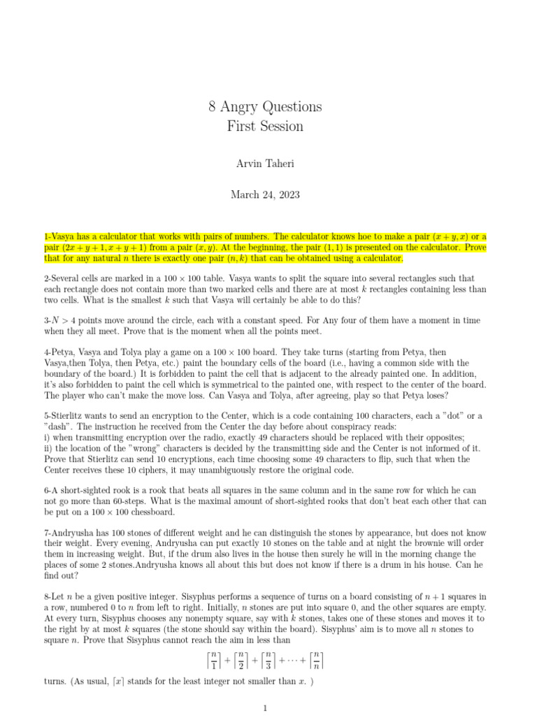 Angry Combinatorics Questions | PDF | Mathematics