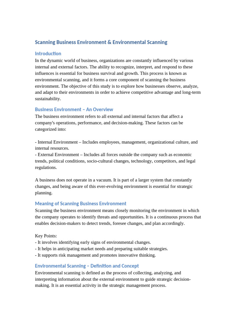 Scanning Business Environment and Environmental Scanning | PDF ...