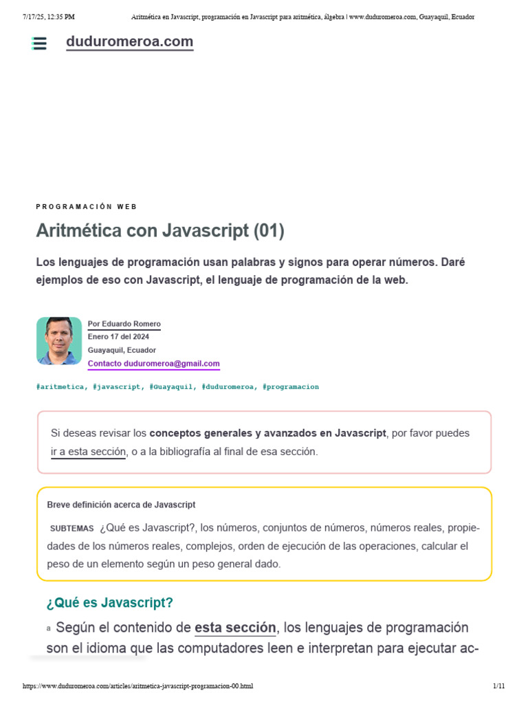 Aritmética en Javascript, programación en Javascript para aritmética, álgebra _ www.duduromeroa ...