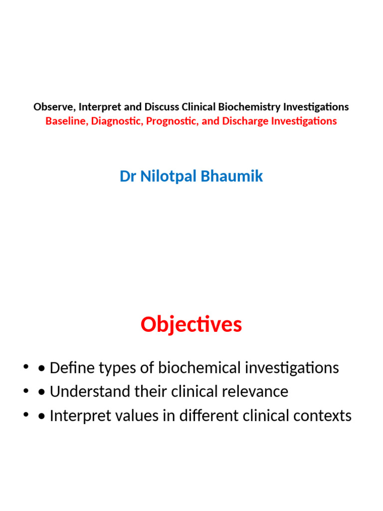Clinical Biochemistry Investigations Overview | PDF | Diseases And ...