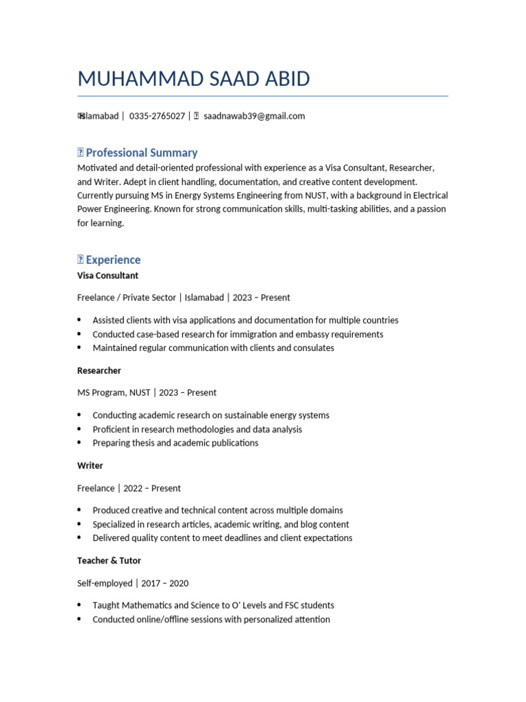 Muhammad Saad Abid CV | PDF