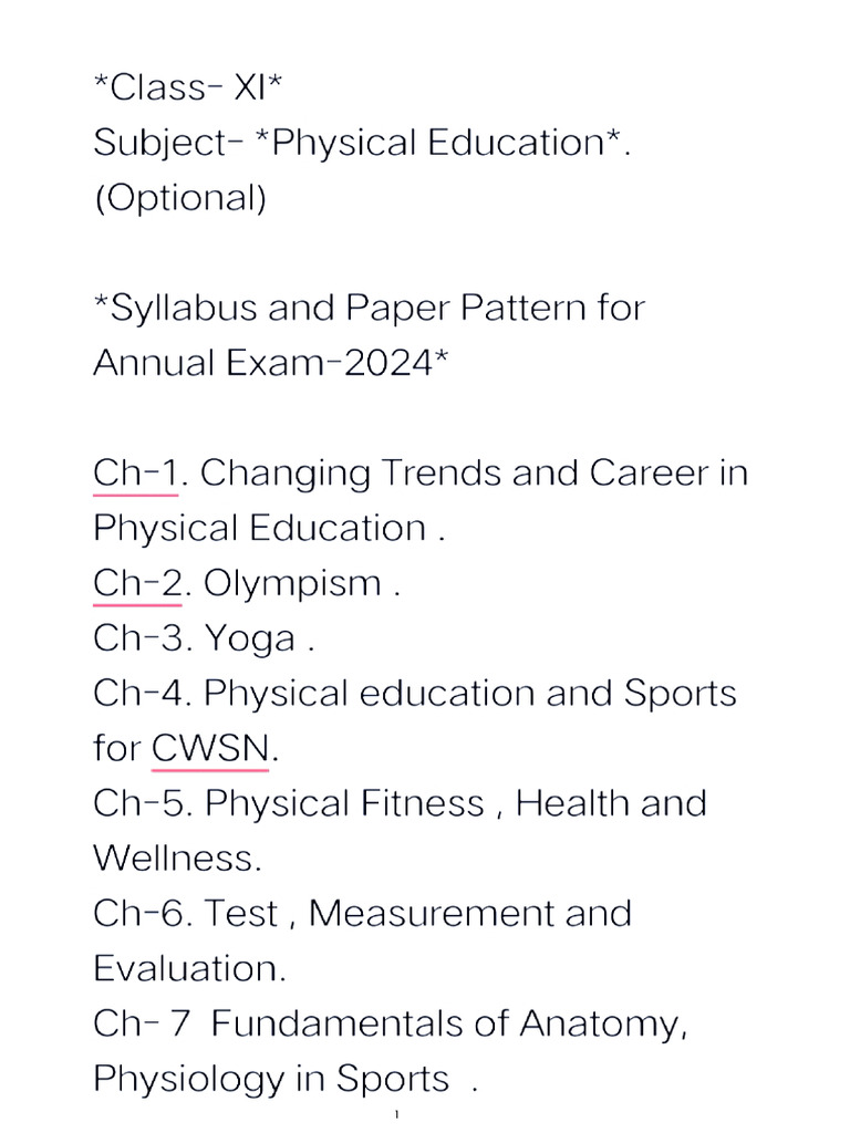 11th Physical Education Syllabus | PDF