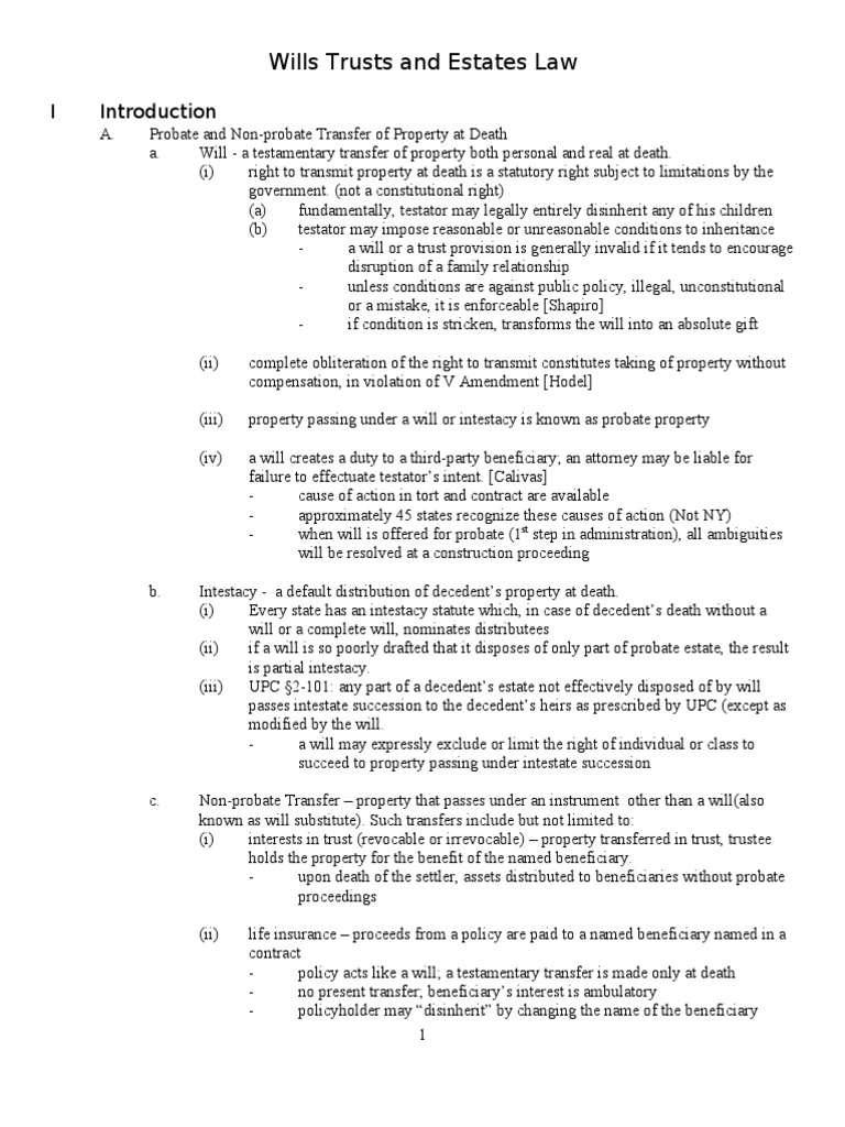 Wills Trusts Outline | Download Free PDF | Will And Testament | Intestacy