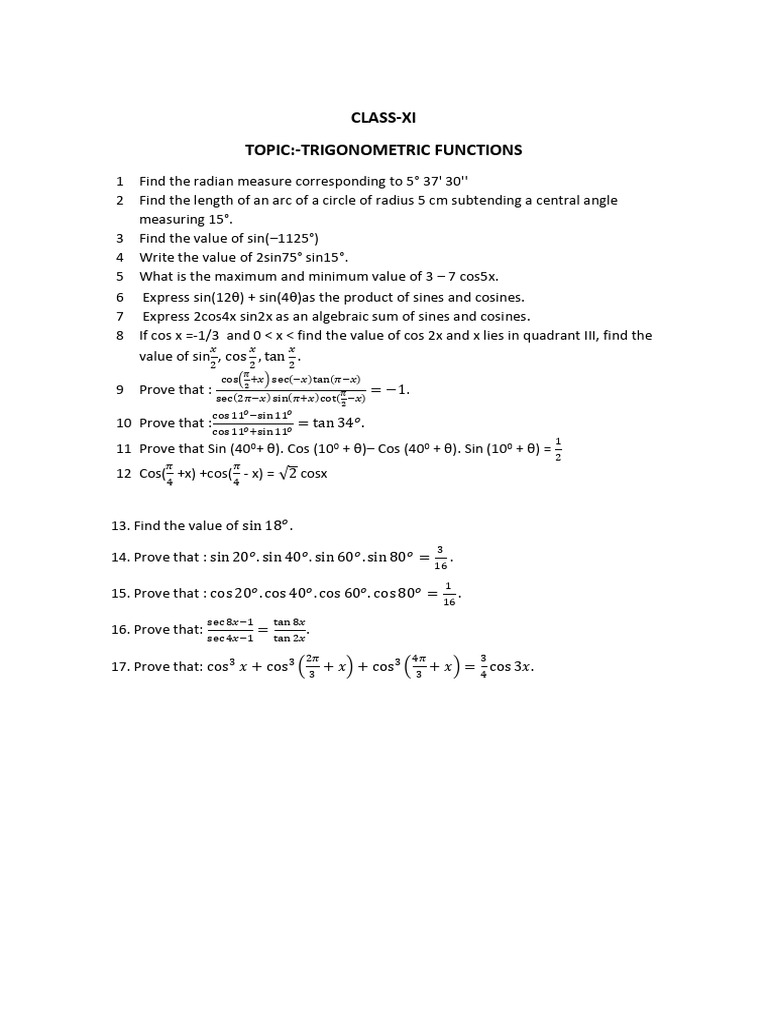 Ws 2 Trigonometric Functions | PDF