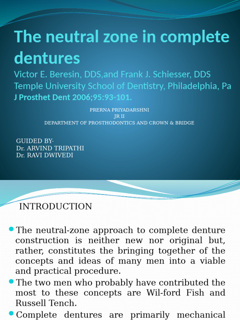 Neutral Zone in Complete Dentures | PDF | Dentures | Mouth