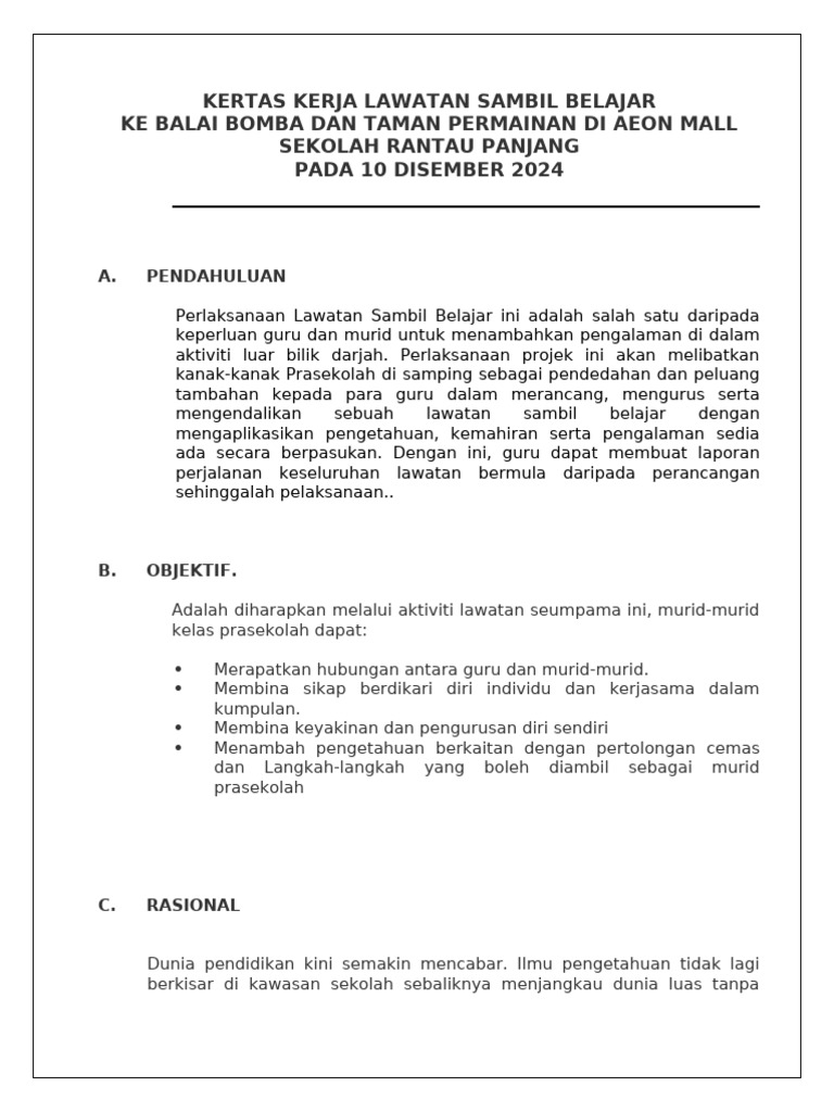 Kertas Kerja Lawatan Sambil Belajar New | PDF
