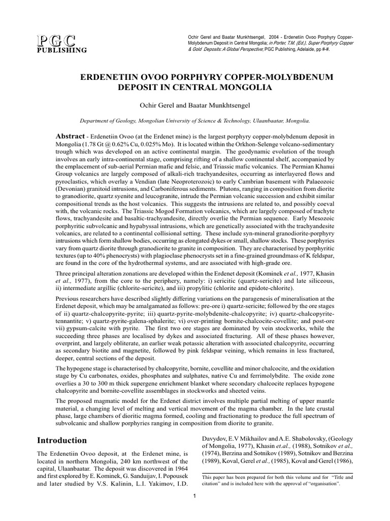 Erdenetiin Ovoo Copper-Molybdenum Deposit | PDF | Granite | Geology