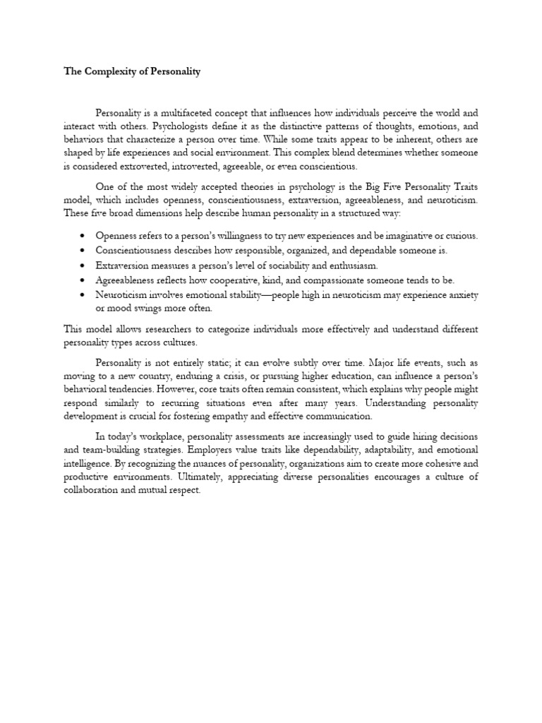 Understanding Personality Complexity | PDF | Extraversion And ...