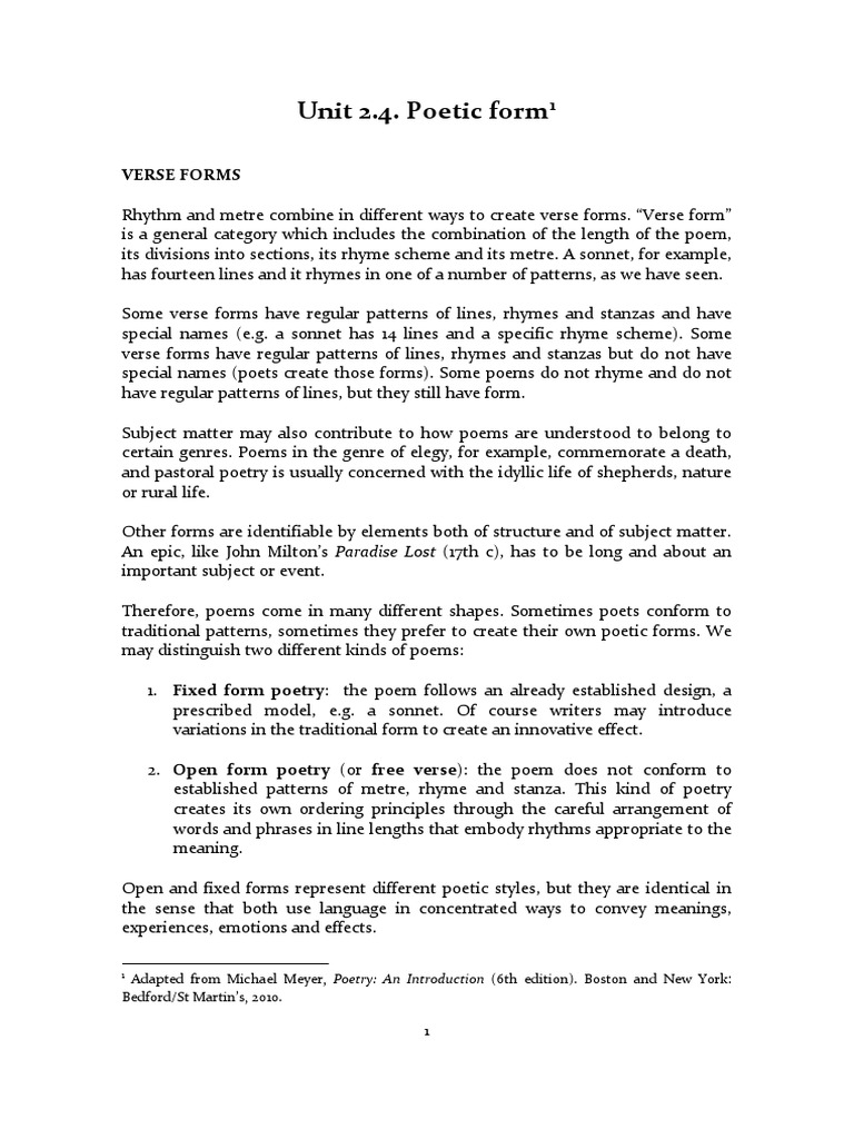 24-25-Unit 2-4-Poetic Form | PDF | Poetry | Sonnets