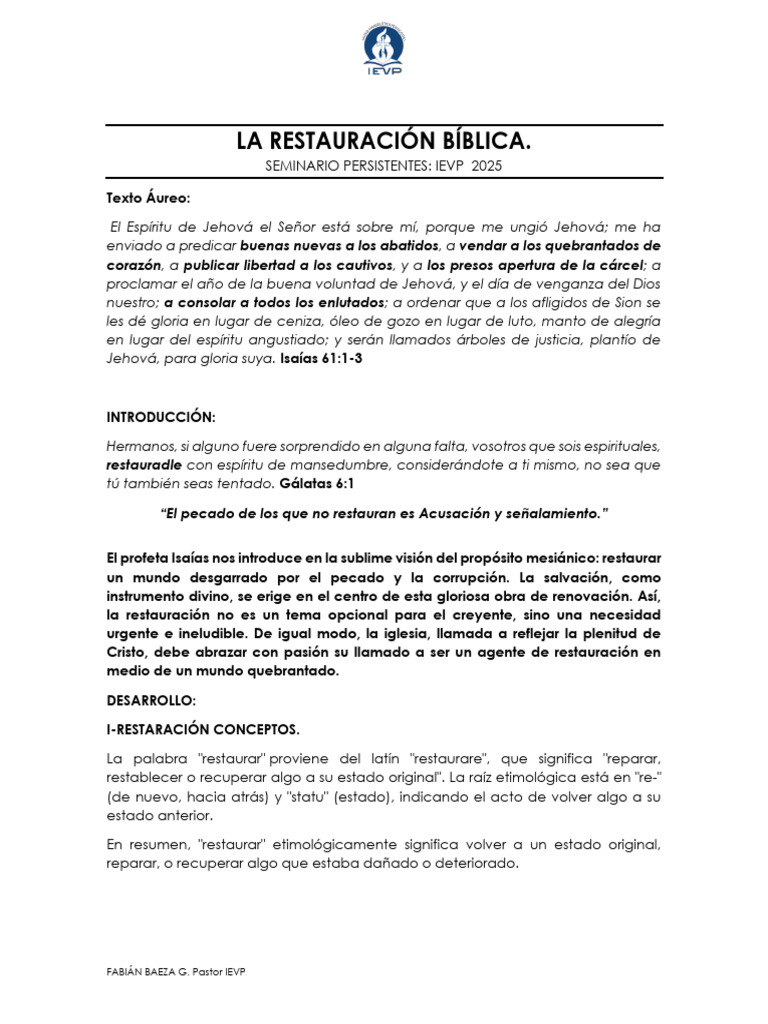 Tema 1 La Restauración Biblica | PDF | Pecado | Cristo (título)