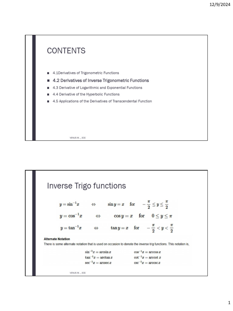 Derivative of Other Transcendental Functions | PDF | Logarithm | Differential Calculus