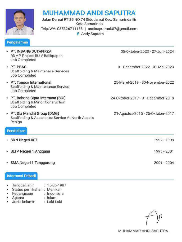 CV - Andi Saputra-Inspector Scaffolder | PDF
