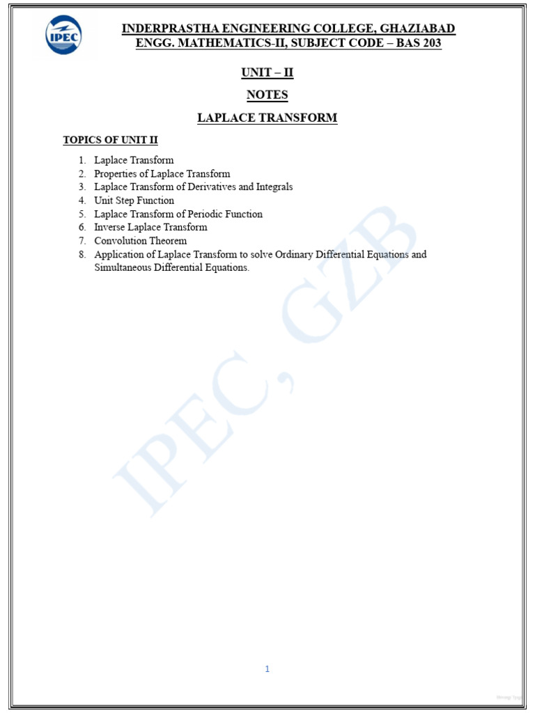 Unit 2 Maths Aktu Sem 2 | PDF | Laplace Transform | Subtraction