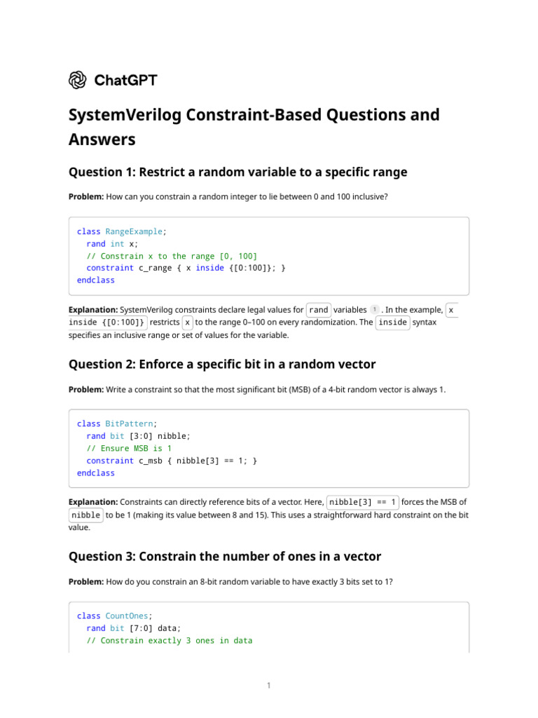 SystemVerilog Constraint-Based Questions and Answers | PDF | Computer ...