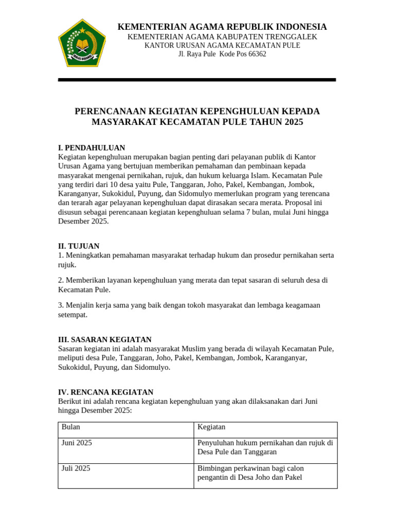 Rencana Kegiatan Kepenghuluan 2025 Pule | PDF