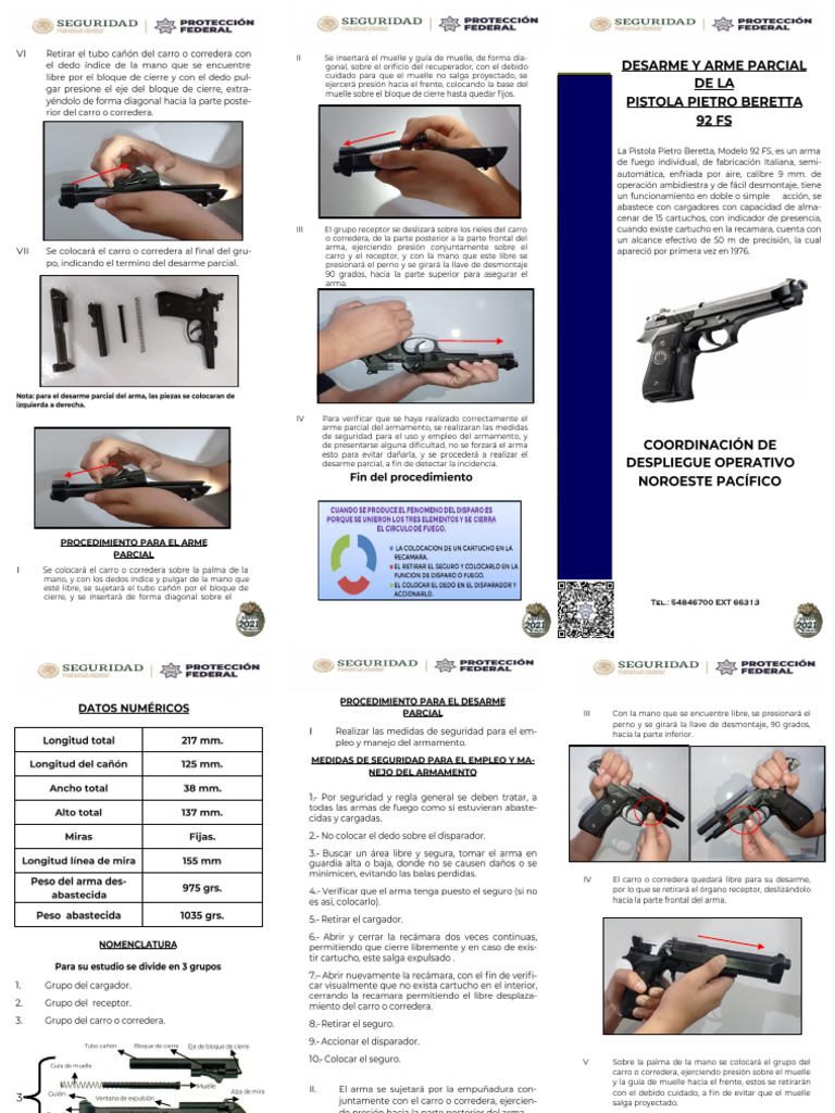 Triptico de Desarme y Arme Parcial de La Pistola Pietro Beretta | PDF