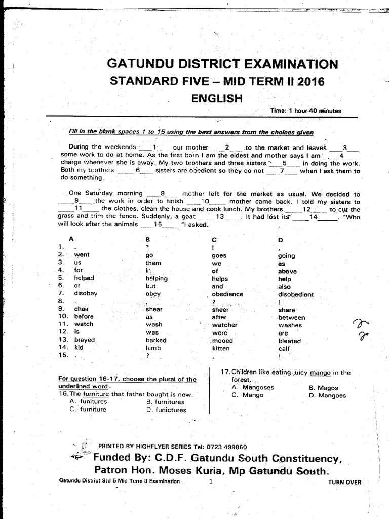 2016 15 Standard Five | PDF
